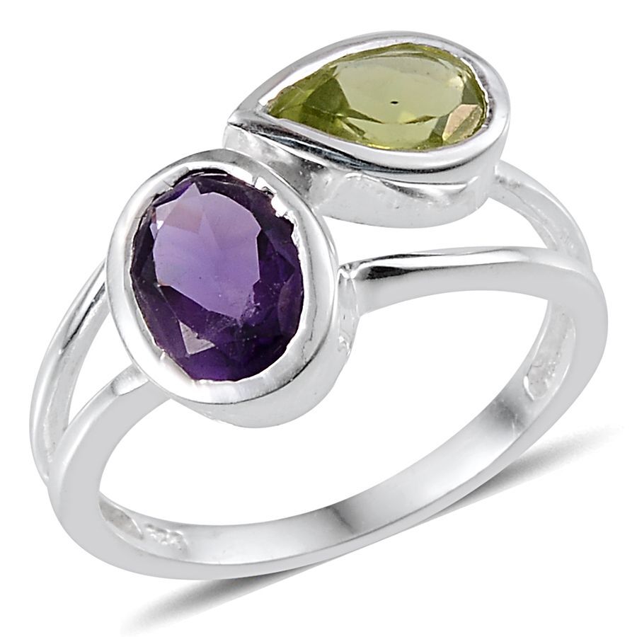 Amethyst (Ovl 1.25 Ct), Hebei Peridot Ring in Sterling Silver 2.250 Ct ...