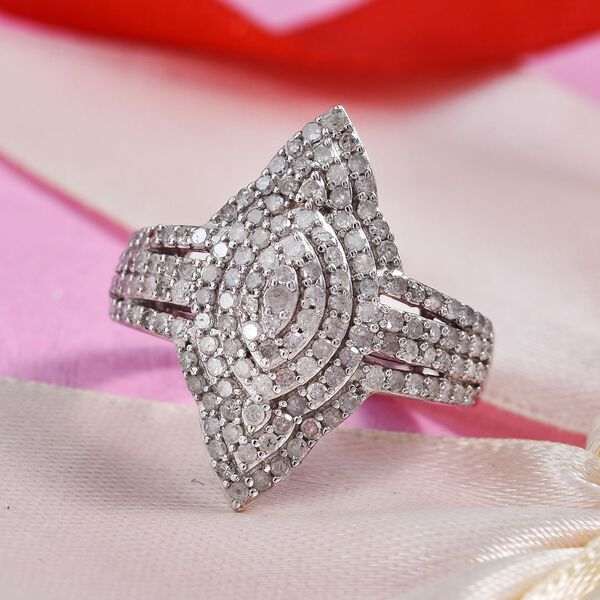 1 Carat Diamond Cluster Ring in Platinum Plated Sterling Silver 5.30 ...