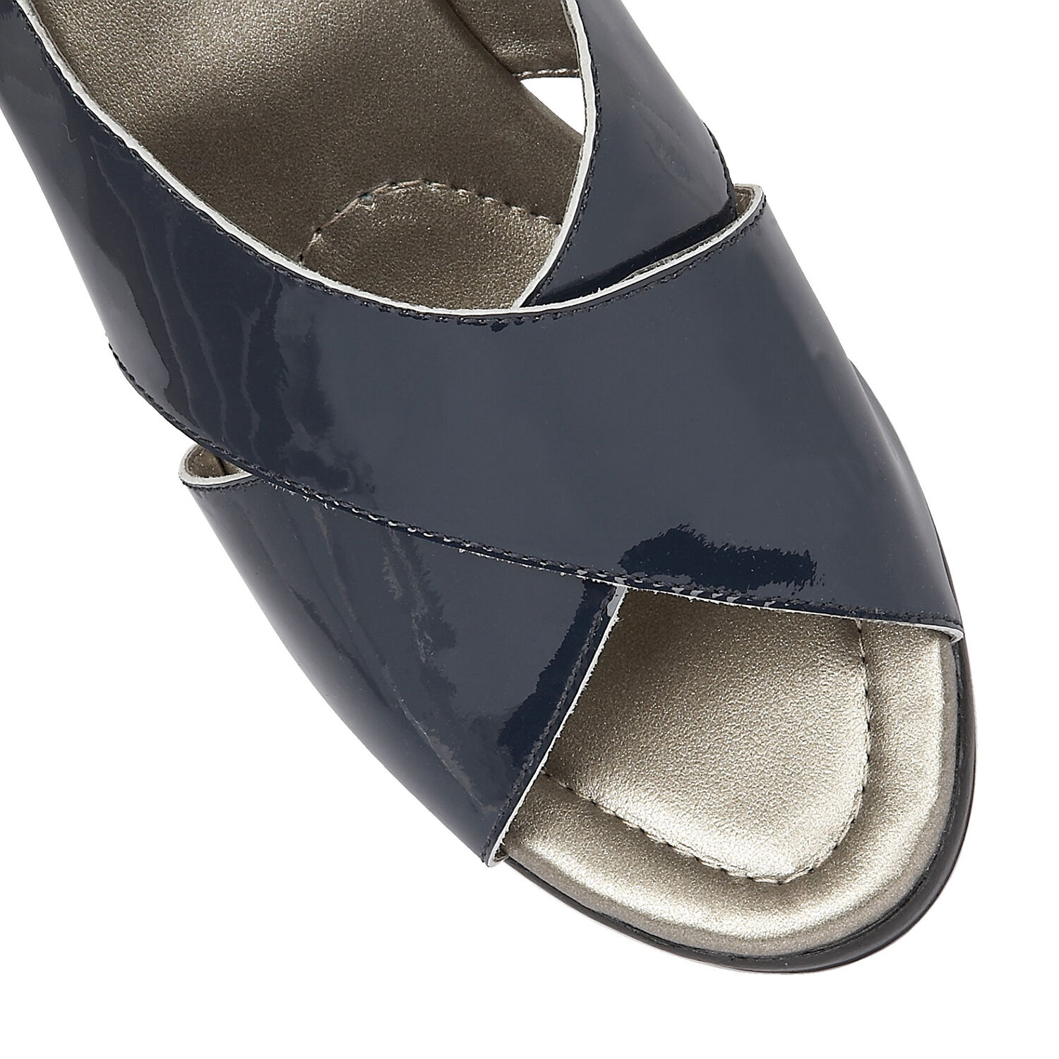 Lotus Patent Leather Trino Open-Toe Mule Sandals in Navy Colour ...