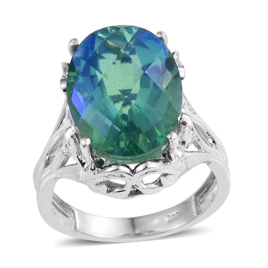 Peacock Quartz (Ovl) Ring in Platinum Overlay Sterling Silver 13.500 Ct ...