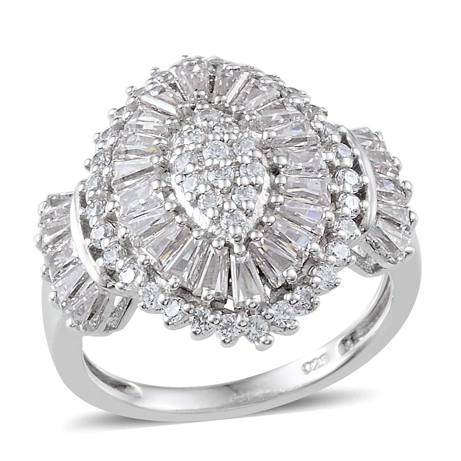 Lustro Stella - Platinum Overlay Sterling Silver (Rnd) Ring Made with ...