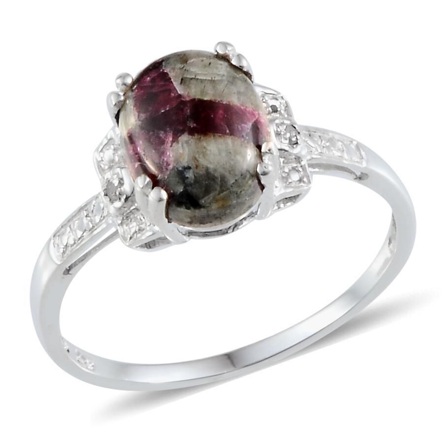 Eudialyte (Ovl 2.25 Ct), Diamond Ring in Sterling Silver 2.260 Ct ...