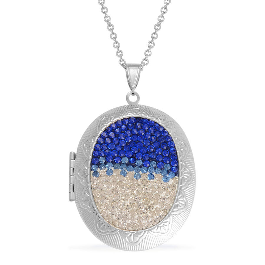 Blue and White Austrian Crystal Locket Pendant With Chain (Size 24) in ...