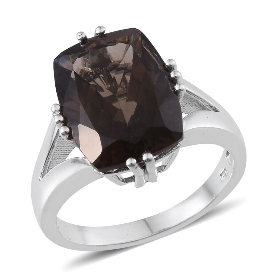 Brazilian Smoky Quartz (Cush) Solitaire Ring in Platinum Overlay ...