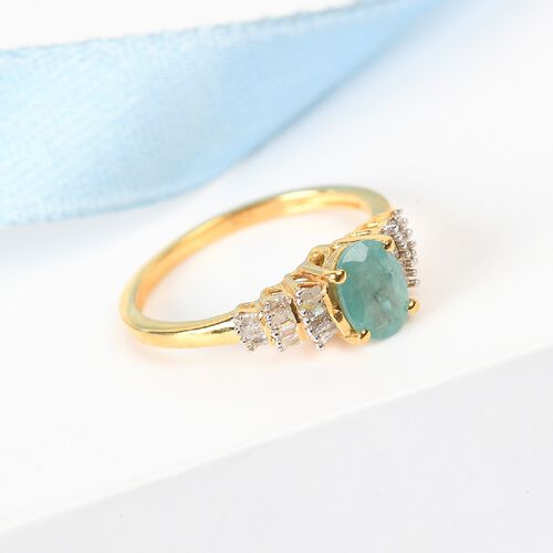 1 Ct. Grandidierite and White Diamond Ring in 14K Gold Plated Sterling ...
