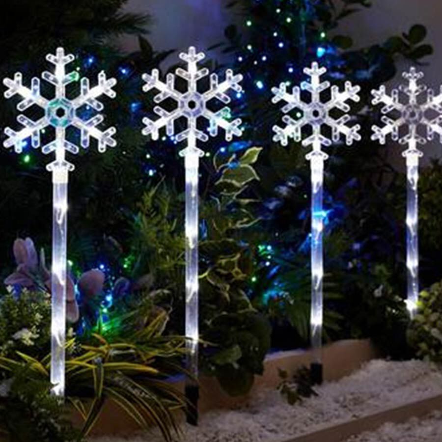 4 Pieces - 40LED Snowflake Stake Light - White - 6883877 - TJC