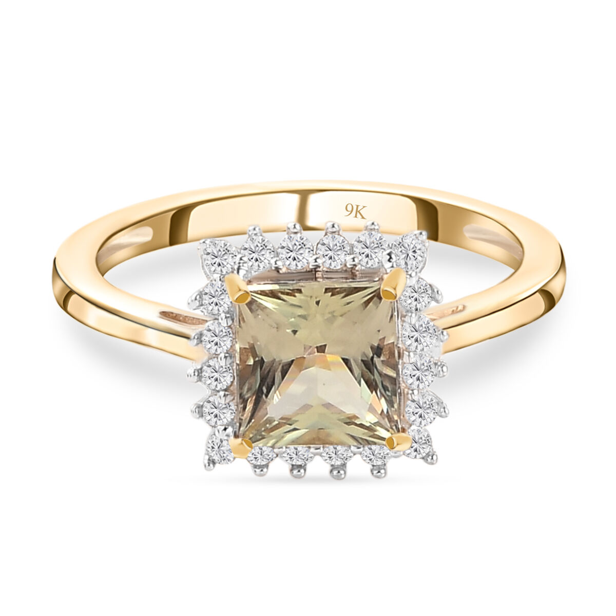 9K Yellow Gold Natural Turkizite and Diamond Halo Ring 1.41 Ct ...