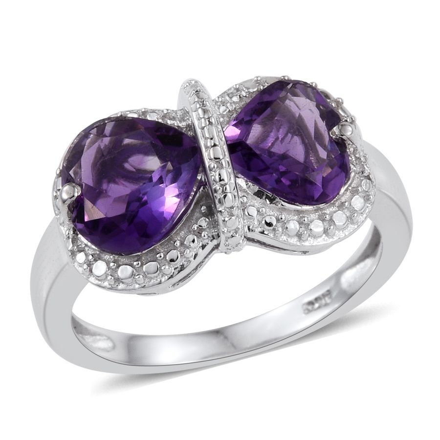 Uruguay Amethyst (Hrt) Ring in Platinum Overlay Sterling Silver 2.500 ...