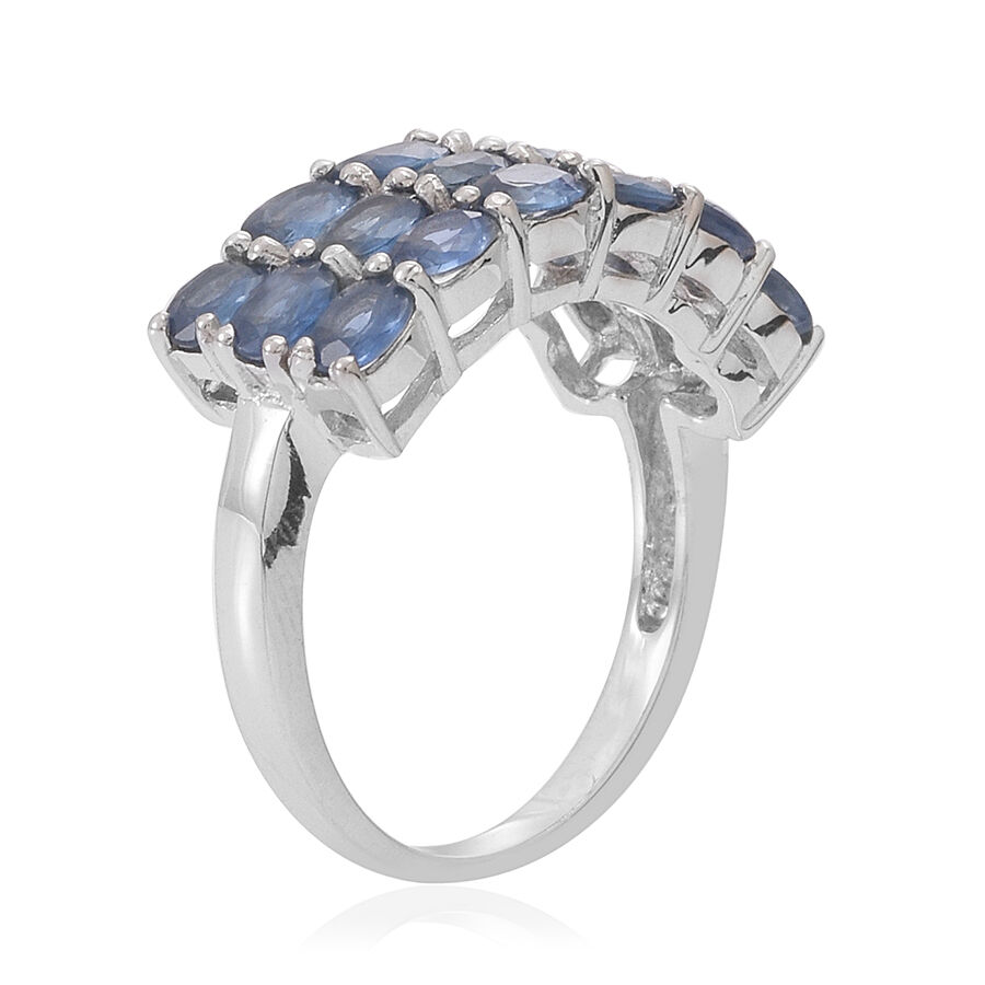 Kanchanaburi Blue Sapphire (Ovl) Ring in Rhodium Plated Sterling Silver ...