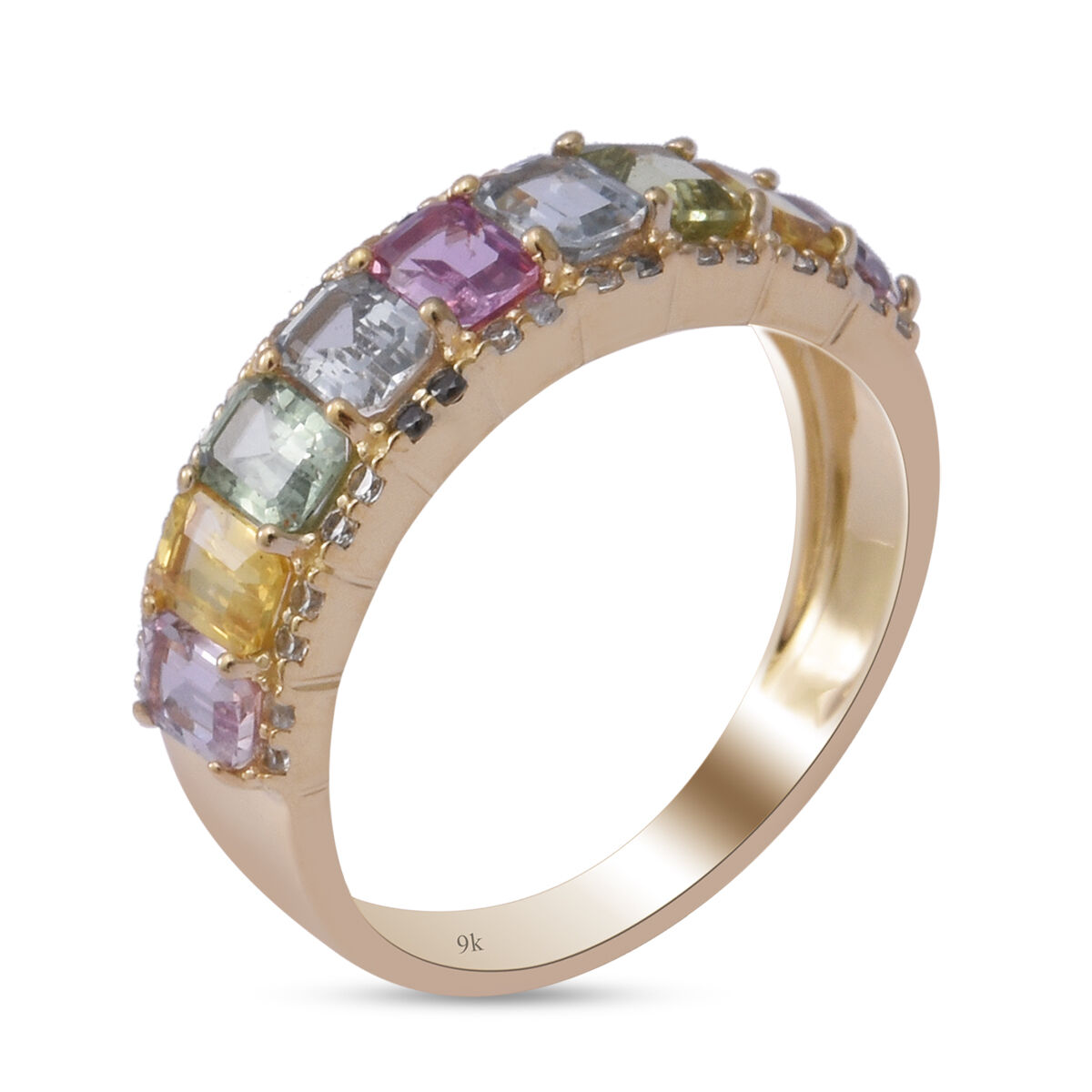 2.43 Ct. Rainbow Sapphire and Natural White Cambodian Zircon Ring in 9K ...