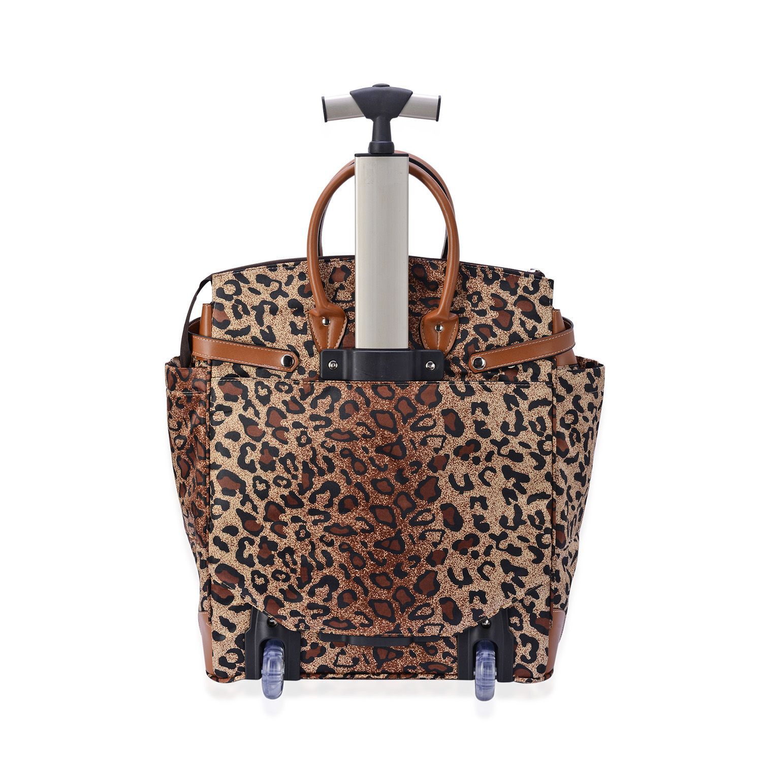 Leopard Pattern Chocolate Colour Travel Bag with Two Wheels on Bottom ...