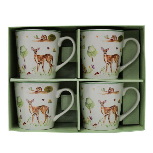 Lesser & Pavey Set of 4 - Woodland Wildlife Mugs in off White and Green ...