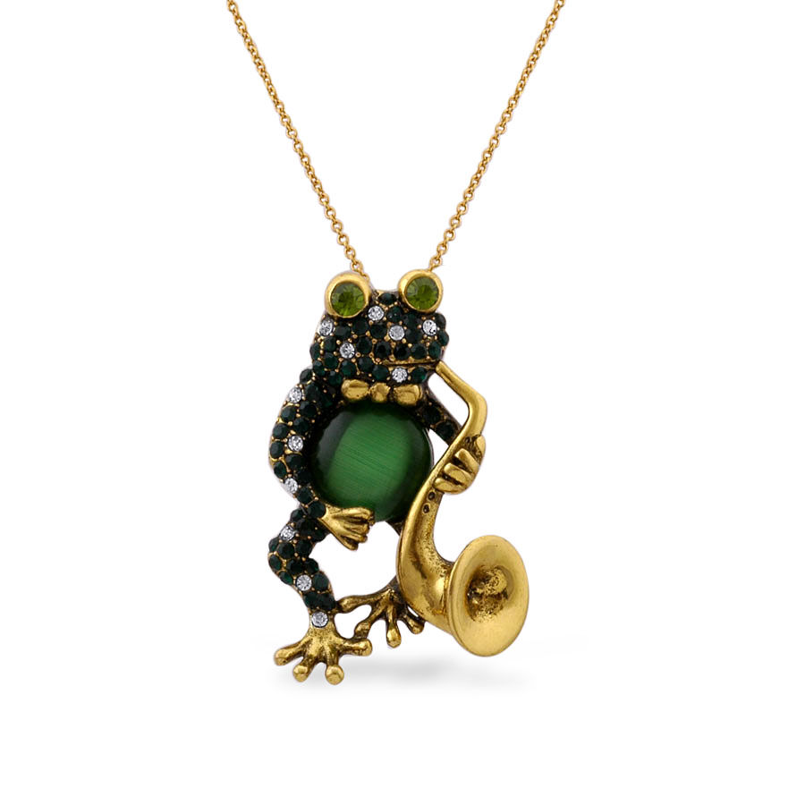 Creature Couture - Frog with Saxophone Pendant with Simulated Green ...