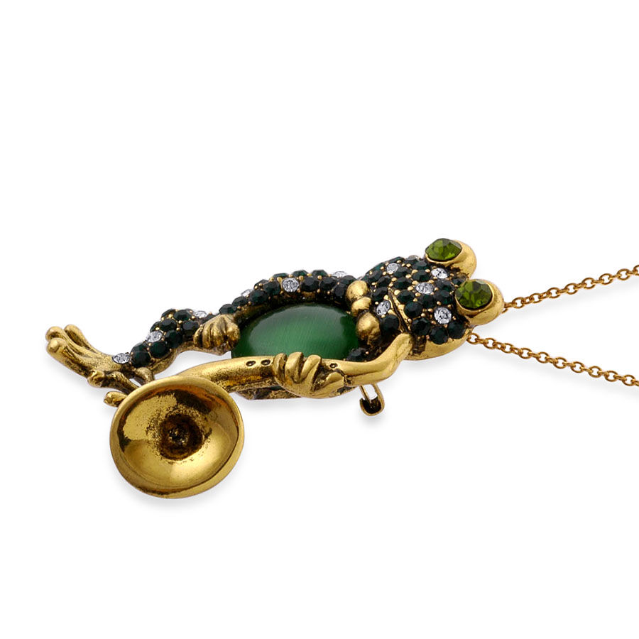 Creature Couture - Frog with Saxophone Pendant with Simulated Green ...