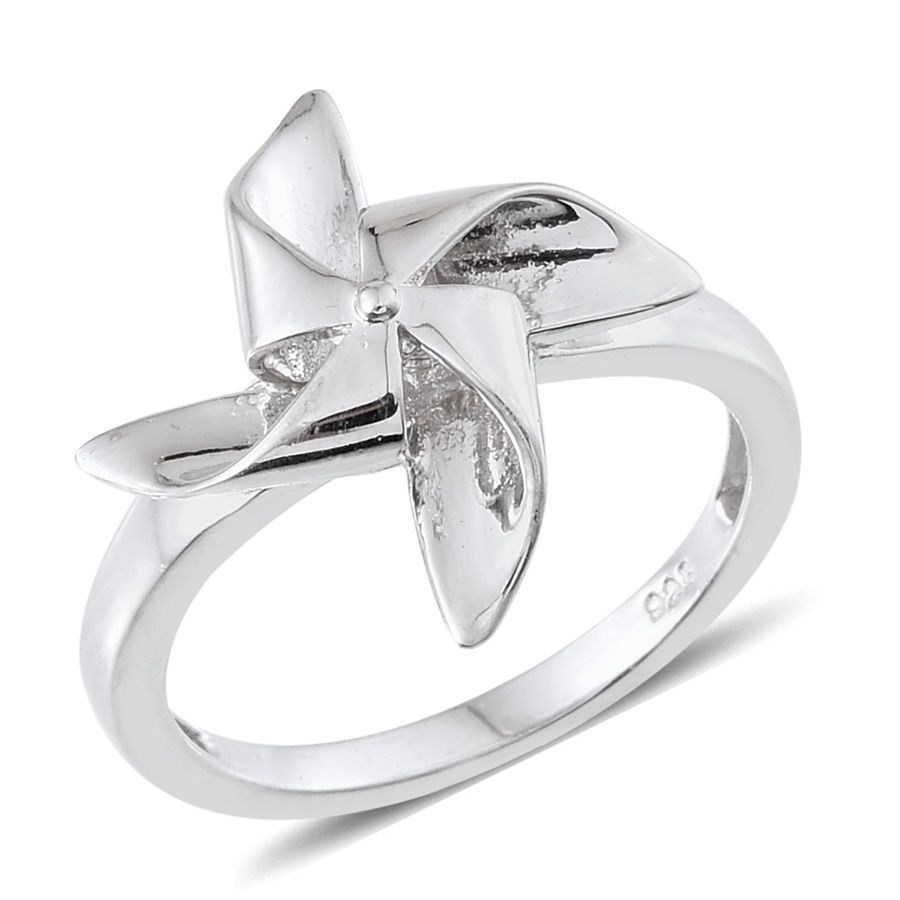 Platinum Overlay Sterling Silver Origami Windmill Ring, Silver wt 3.11 ...