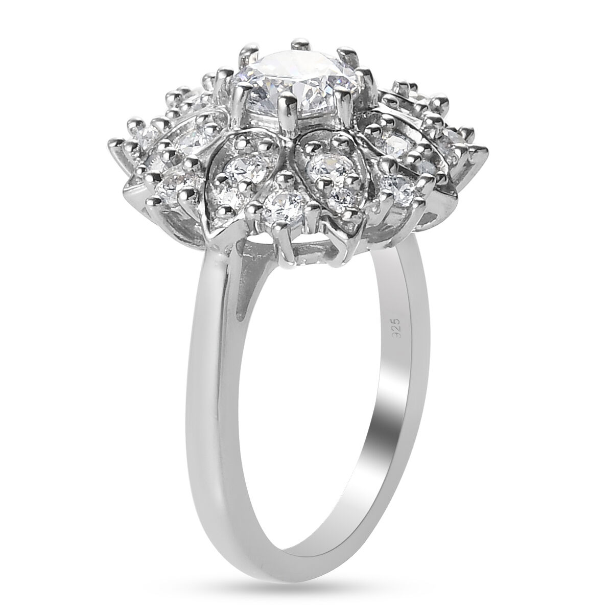 Lustro Stella Made with Finest CZ 2.45 Carat Floral Cluster Ring in ...