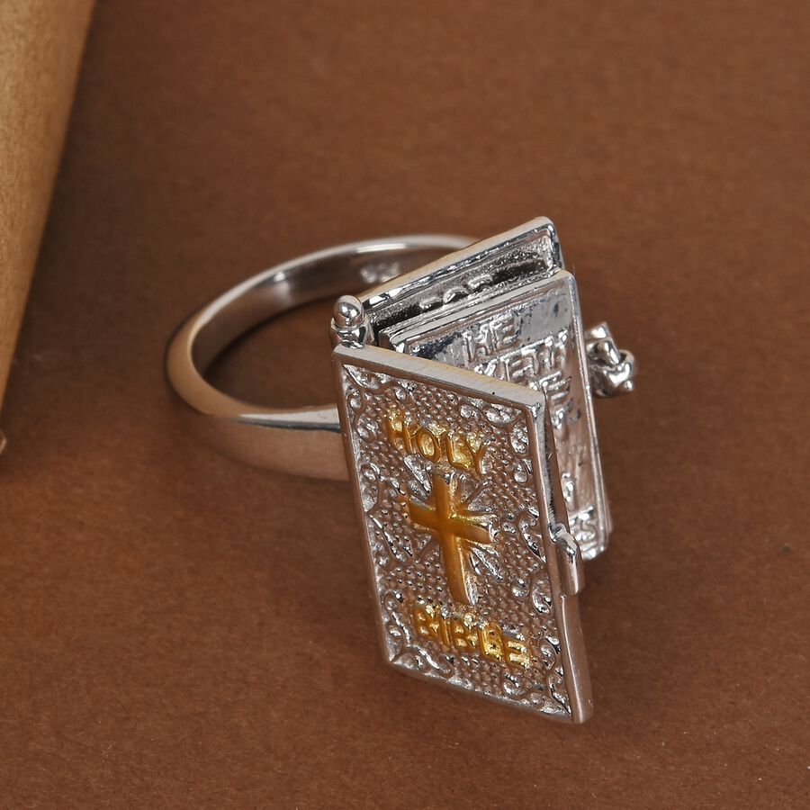 Holy Bible Book Ring in Platinum and Gold Plated Sterling Silver 8.50 ...