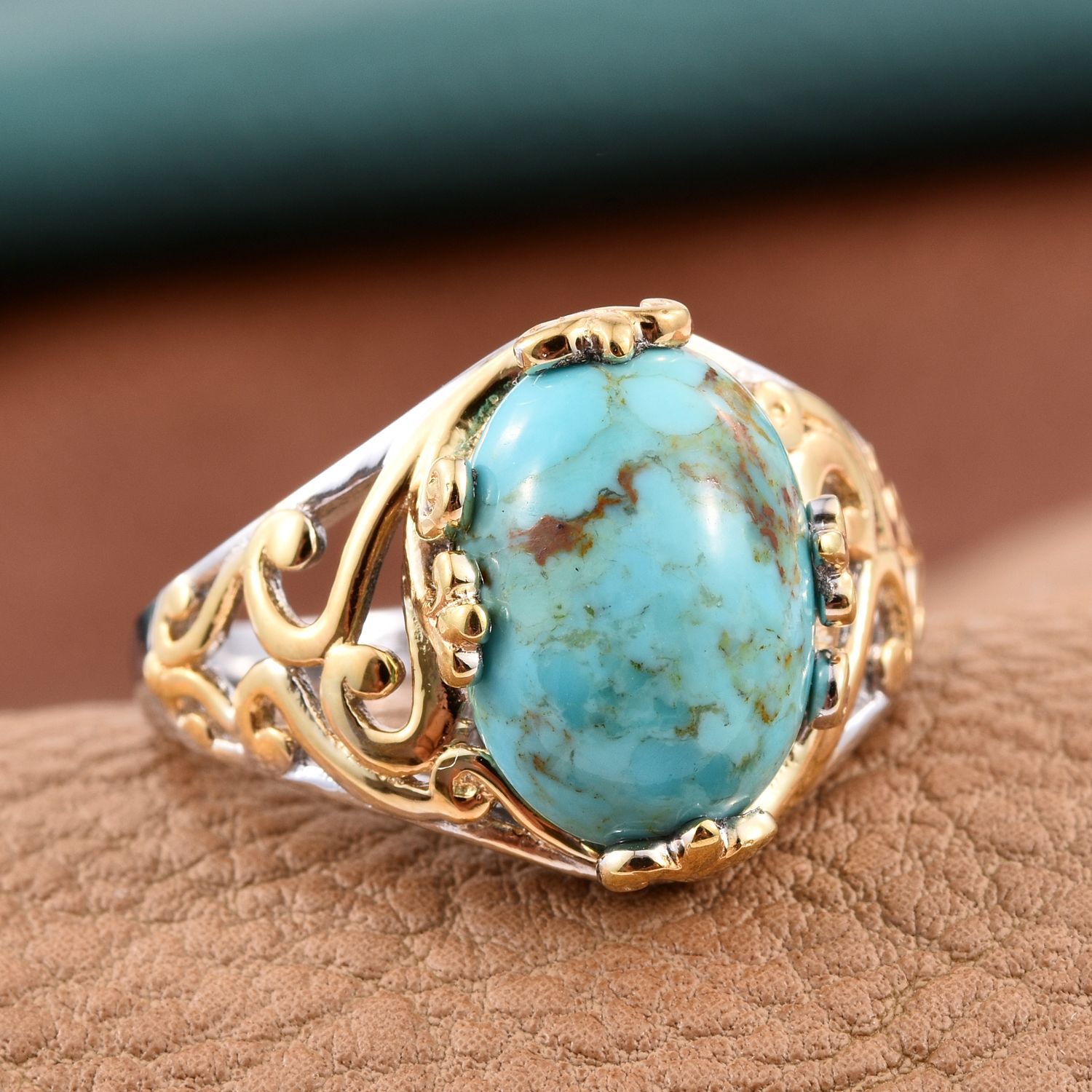 Arizona Matrix Turquoise (Ovl) Solitaire Ring in Platinum and Yellow ...