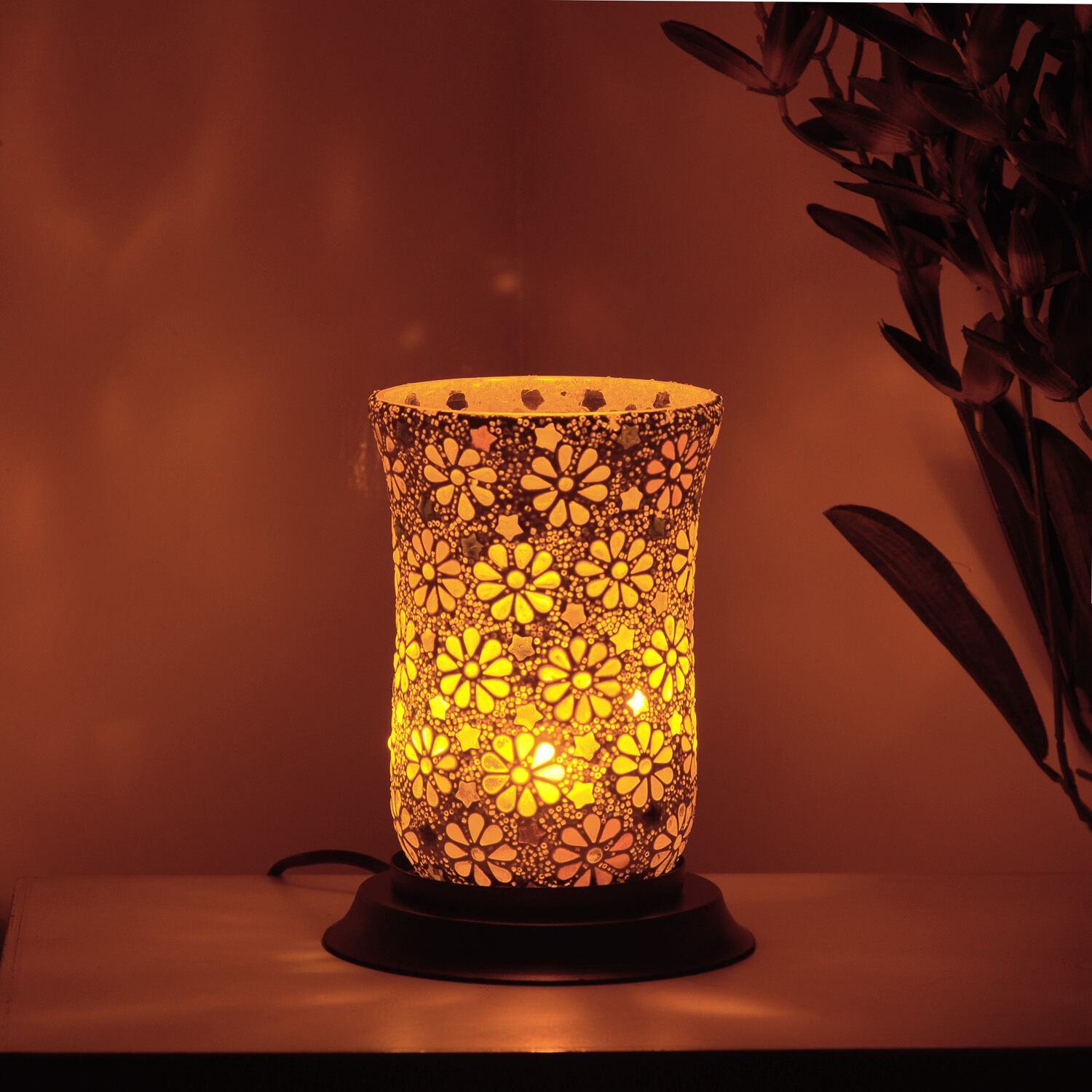 (Option 2) Hand Made Floral Pattern Glass Mosaic Table Lamp - 2290603 - TJC