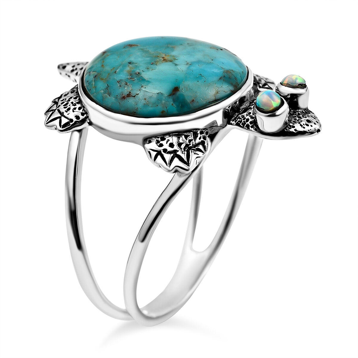 Santa Fe Collection - Turquoise Ring in Rhodium Overlay Sterling Silver ...