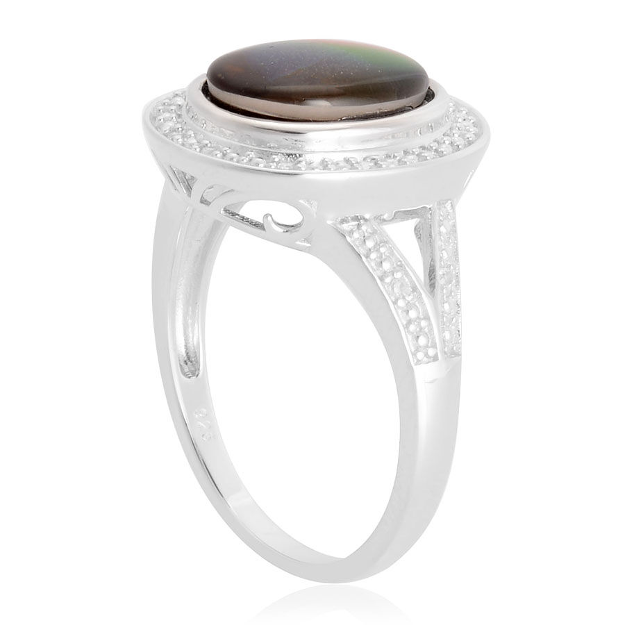 Canadian Ammolite (Ovl 2.50 Ct), White Topaz Ring in Platinum Overlay ...