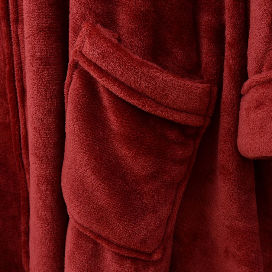 Solid Colour Flannel Wrap with Front Zipper Opening Size 95 Cm in Red ...