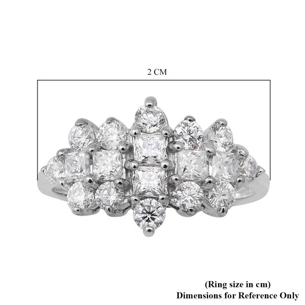 1.04 Ct. Moissanite Cluster Ring in Rhodium Plated Sterling Silver ...