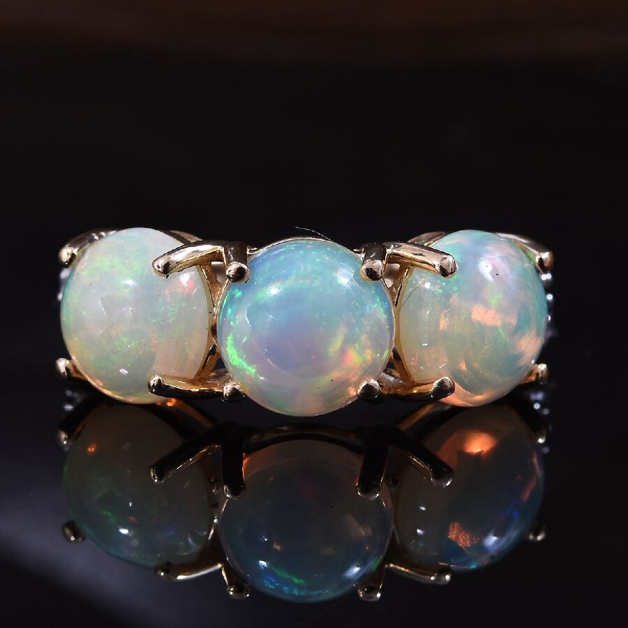 4.05 Ct AAA Ethiopian Welo Opal and Diamond Ring in 14K Gold 2.39 Grams ...