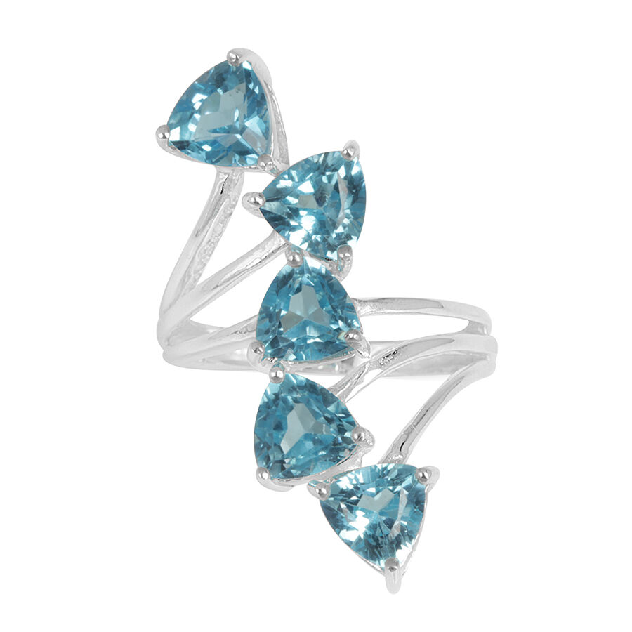 Swiss Blue Topaz (Trl) 5 Stone Crossover Ring in Sterling Silver 5.000 ...