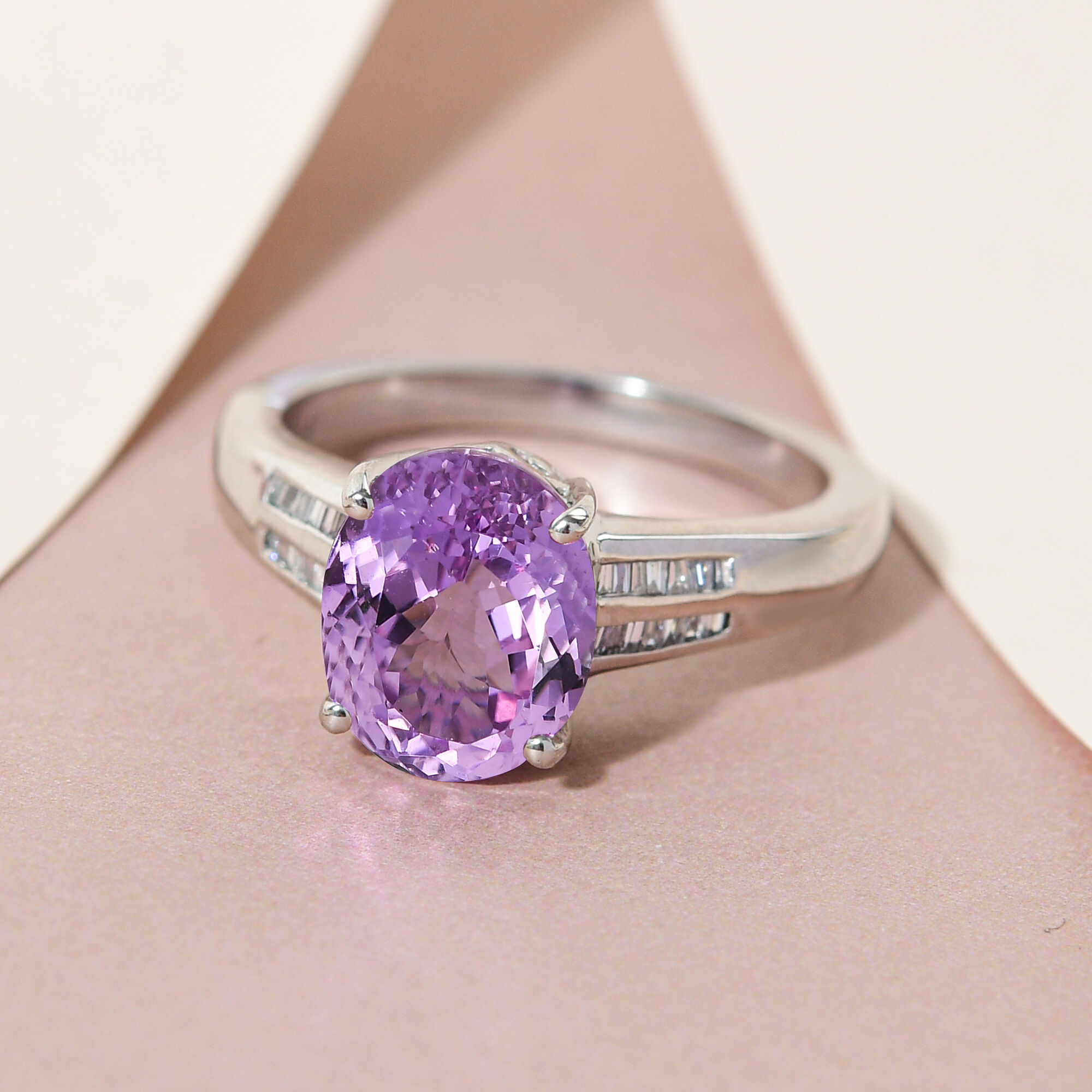 RHAPSODY 950 Platinum AAAA Kunzite Solitaire Ring with Diamond 3.64 ...