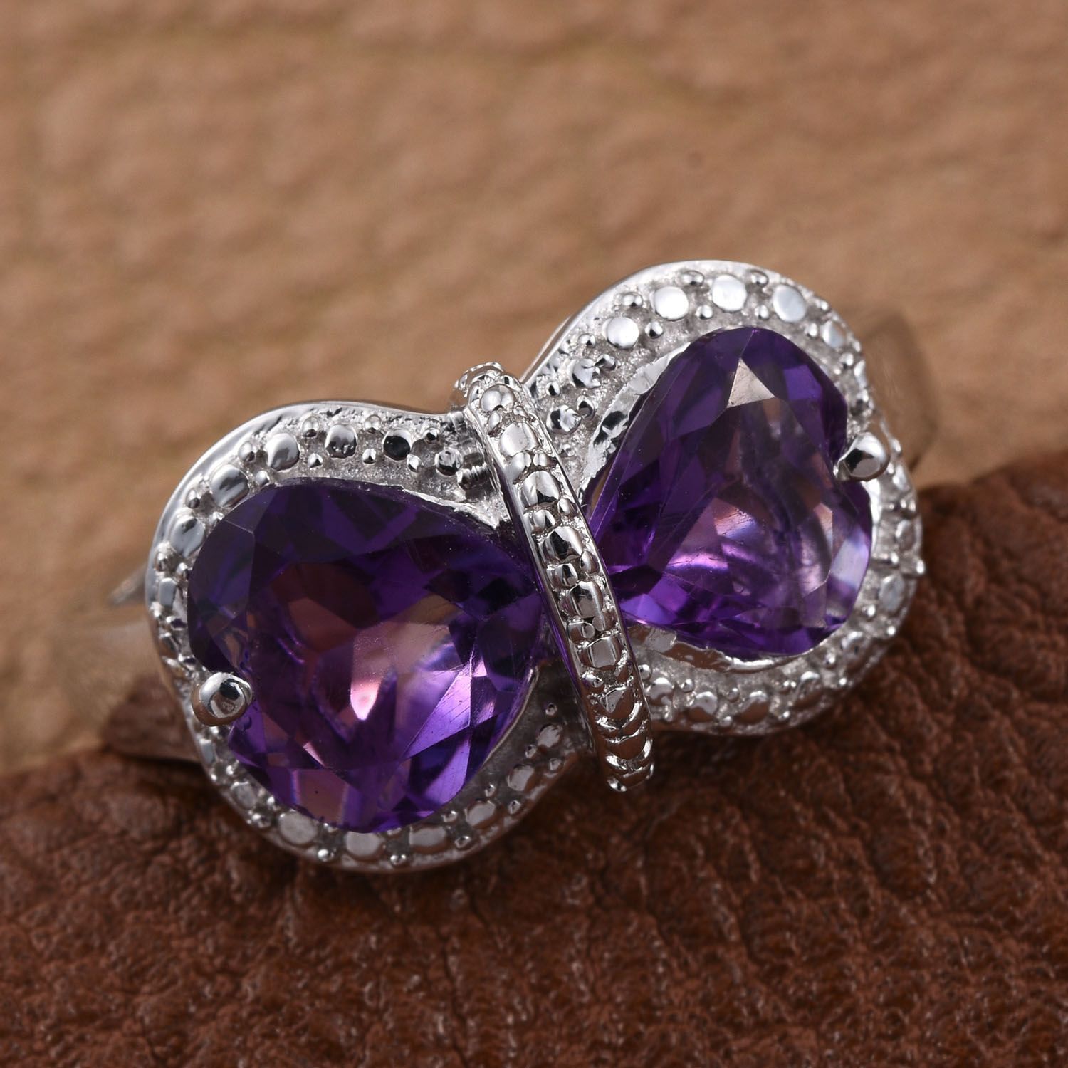 Uruguay Amethyst (Hrt) Ring in Platinum Overlay Sterling Silver 2.500 ...