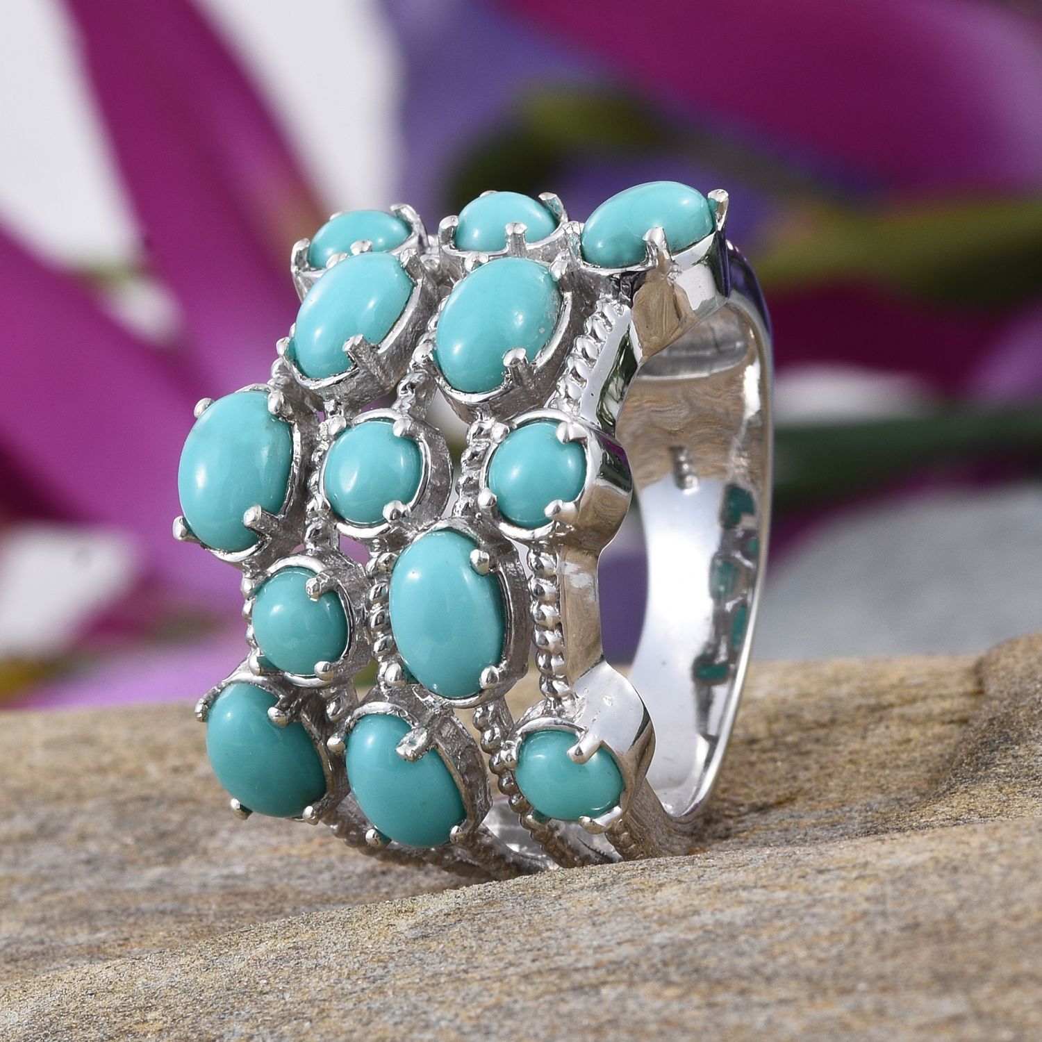 Sonoran Turquoise (Ovl) Ring in Platinum Overlay Sterling Silver 5.000 ...