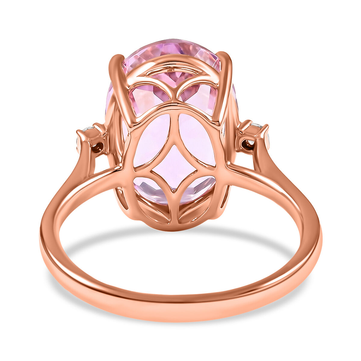 14K Rose Gold AAA Martha Rocha Kunzite , White Diamond I1 Solitaire Ring 8.00 ct, Gold Wt. 2.86 ...