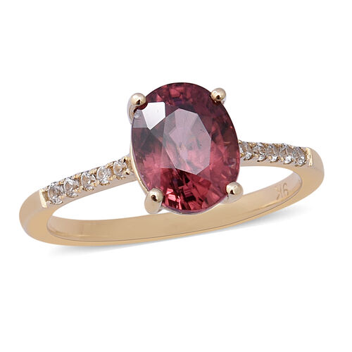 Tanzanian Rose Zircon and White Zircon Solitaire Ring in 9K Yellow Gold ...