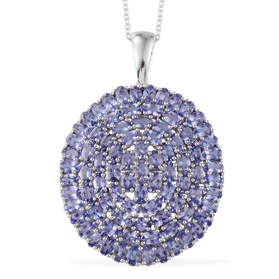 Tanzanite (Ovl) Cluster Pendant With Chain in Platinum Overlay Sterling ...