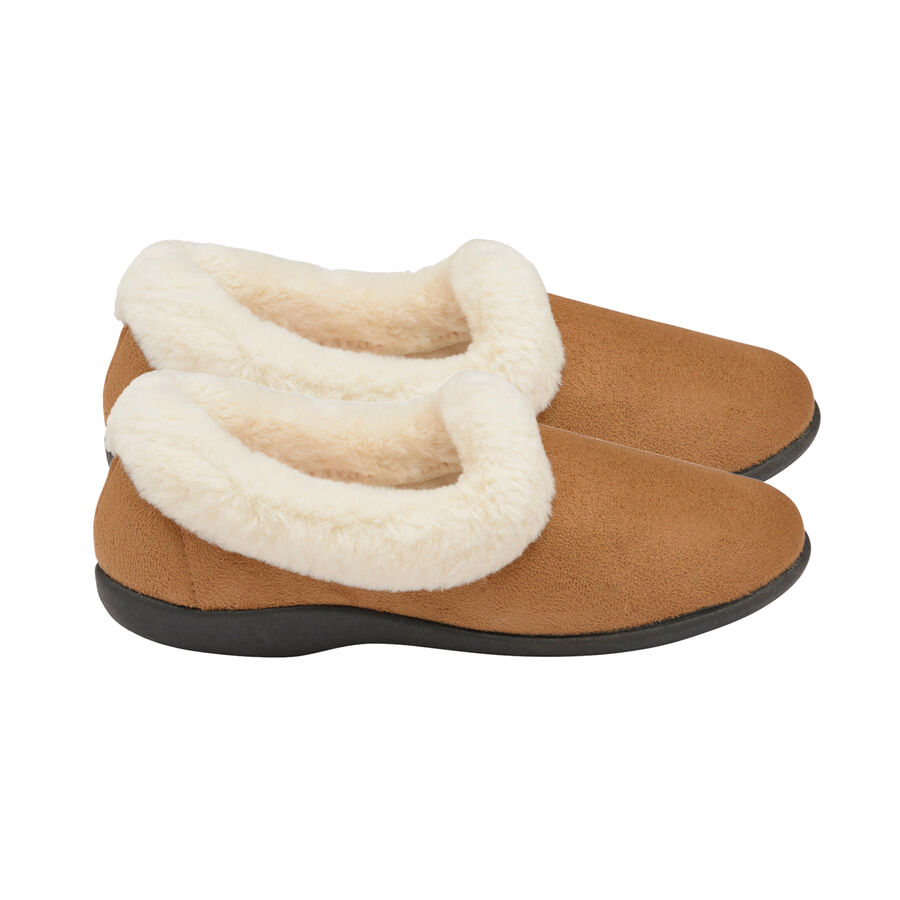 Dunlop Sandie Ladies Fleece Lined Collared Full Slippers in Brown ...