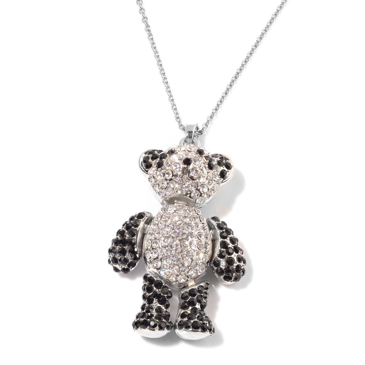 Black and White Austrian Crystal Teddy Bear Pendant with Chain in ...