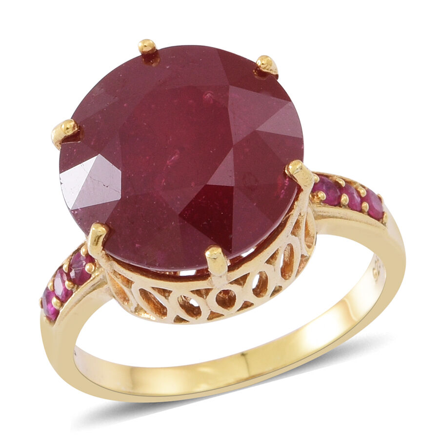 African Ruby (Rnd), Ruby Ring in 14K Gold Overlay Sterling Silver 15. ...
