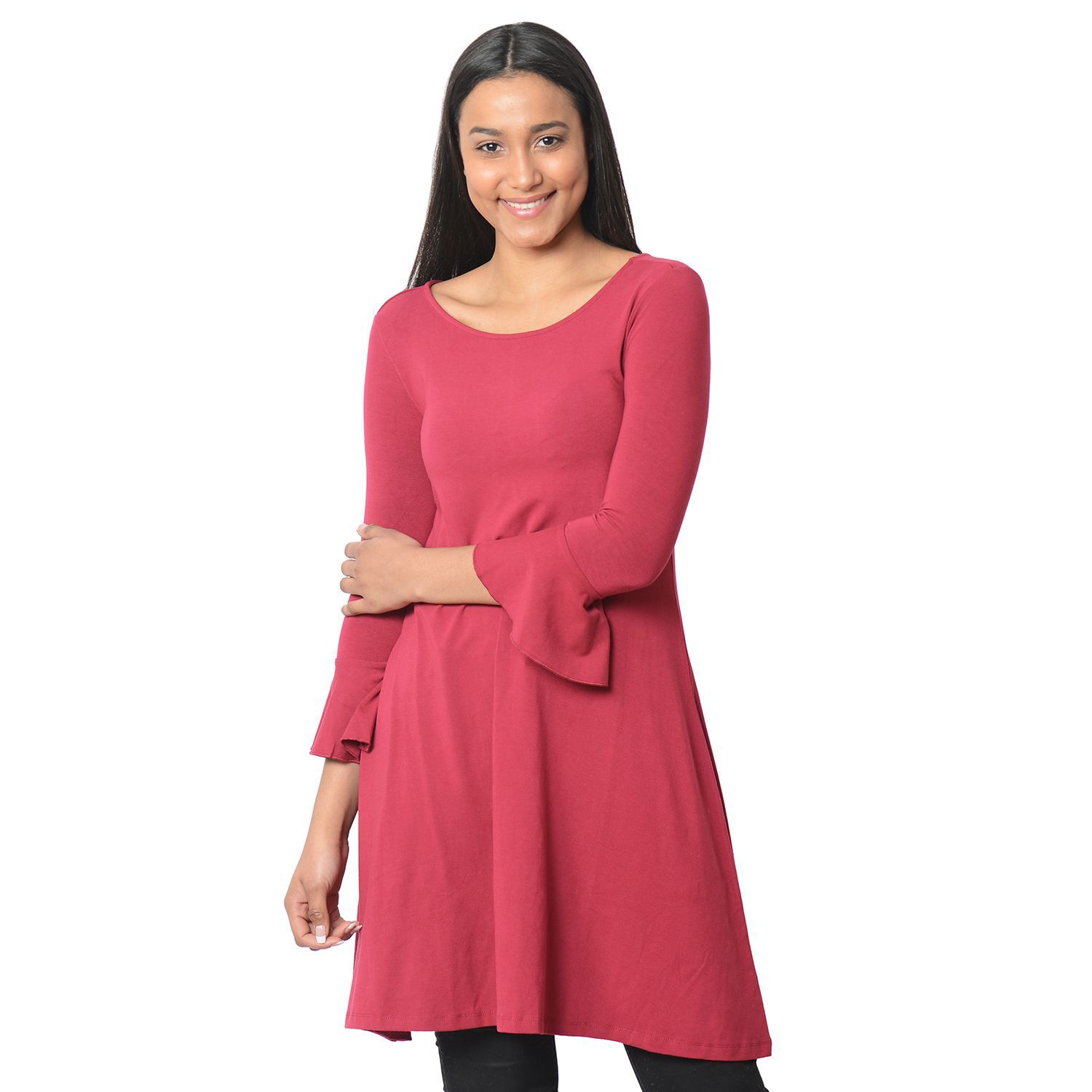 Raspberry Colour Flared Dress - M3097802 - TJC