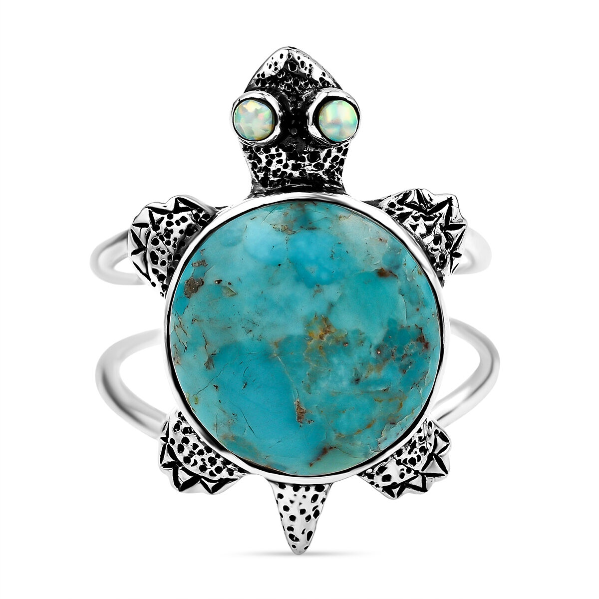 Santa Fe Collection - Turquoise Ring in Rhodium Overlay Sterling Silver ...