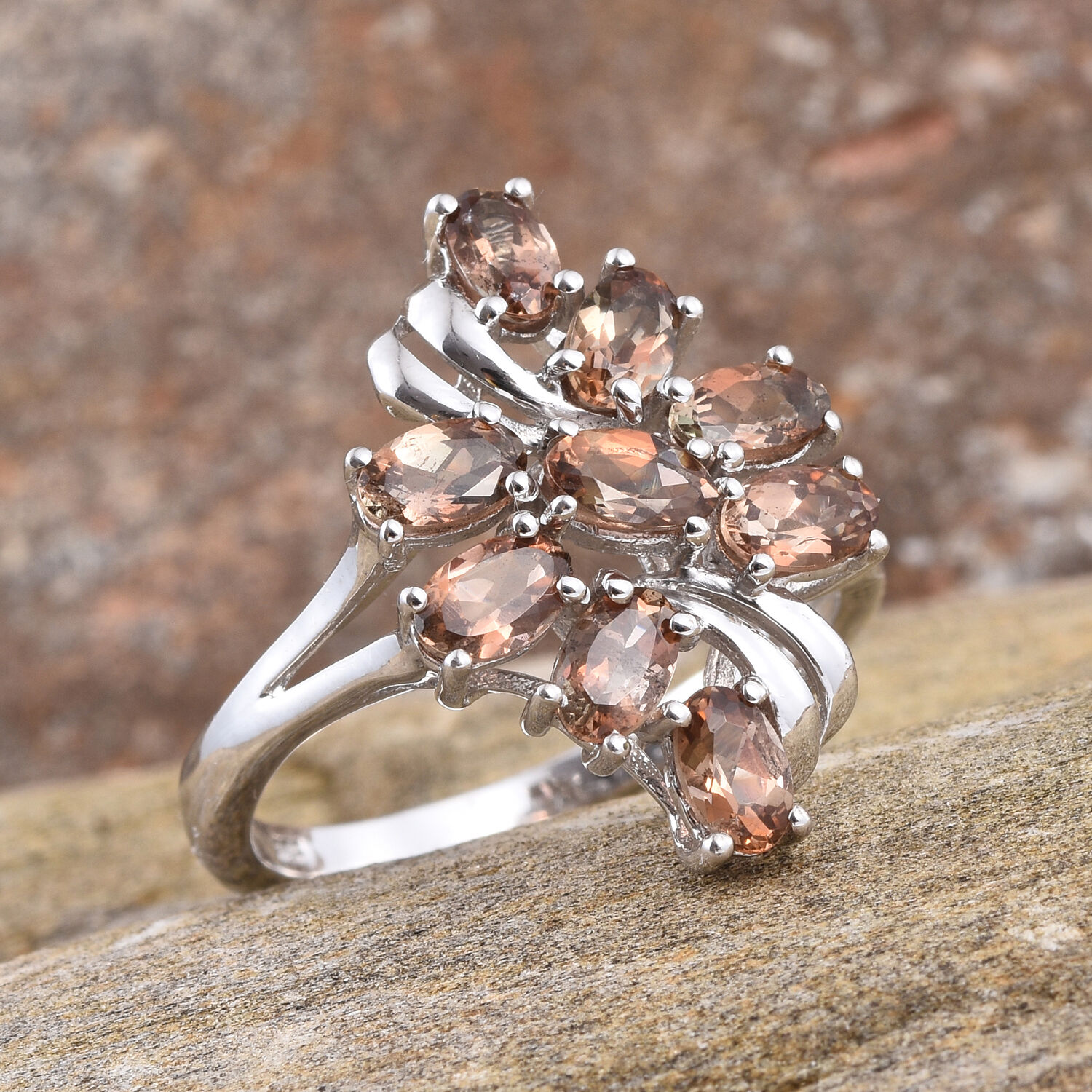 Jenipapo Andalusite (Ovl) Ring in Platinum Overlay Sterling Silver 2. ...