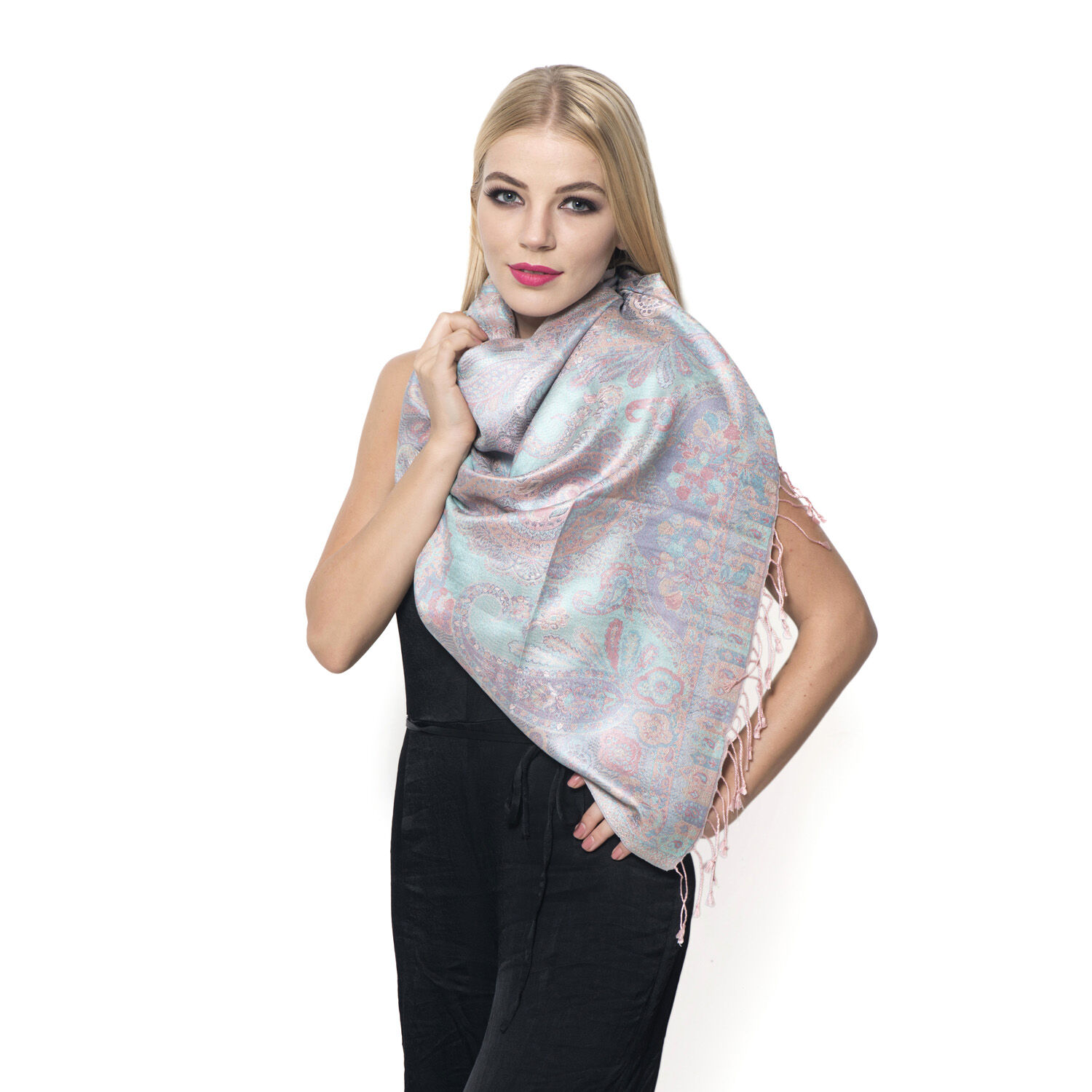 100% Superfine Silk Paisley Pattern Beige, Red, Light Green and Multi ...