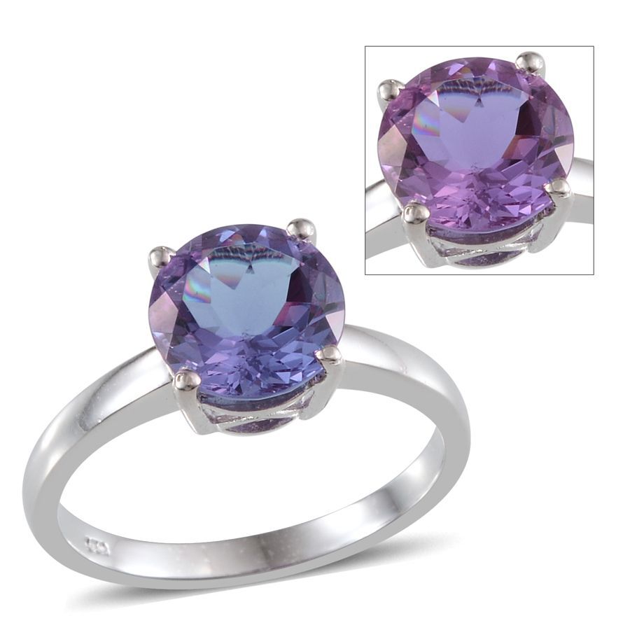Lavender Alexite (Rnd) Solitaire Ring in Platinum Overlay Sterling ...