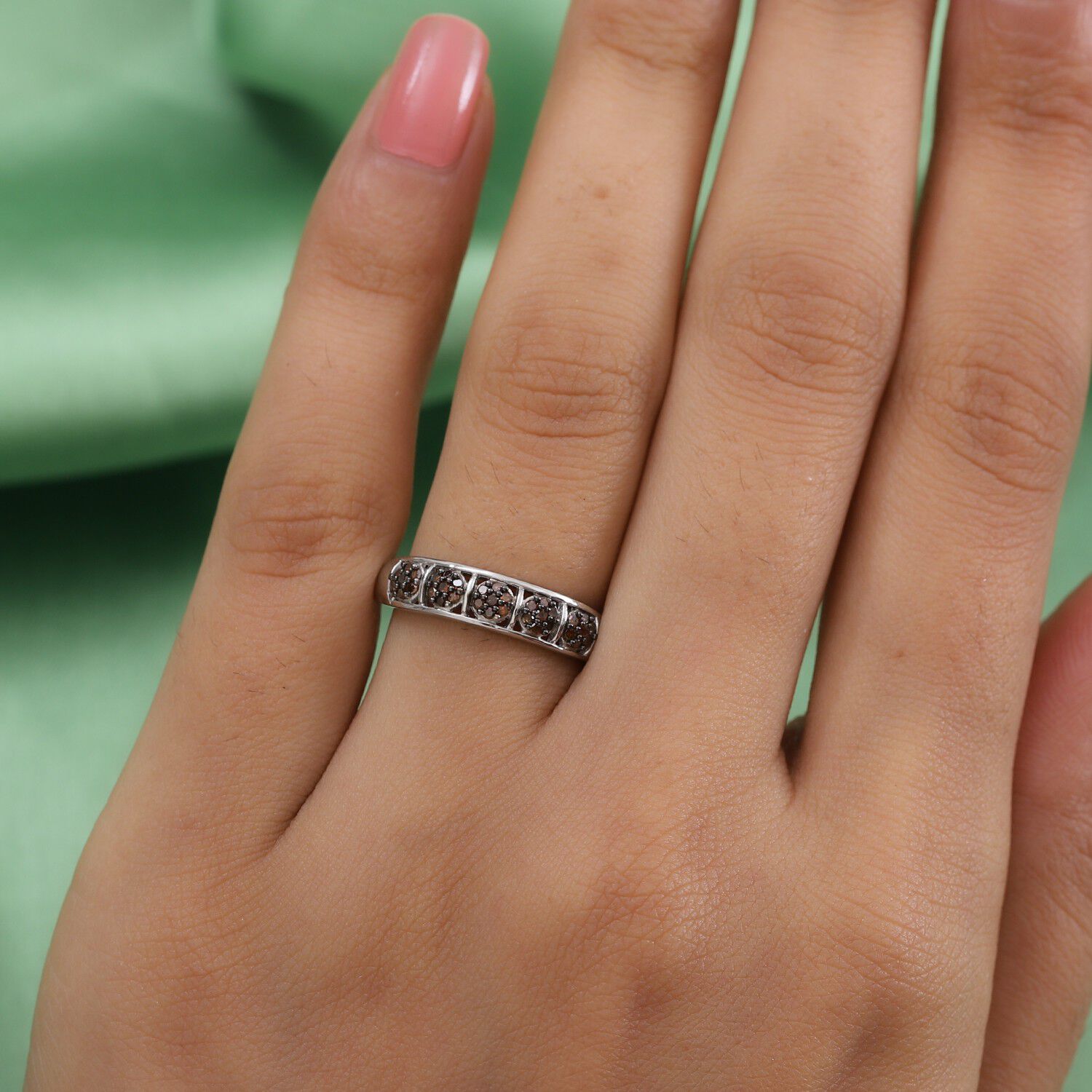 Red Diamond Band Ring in Platinum Overlay Sterling Silver 0.19 Ct ...