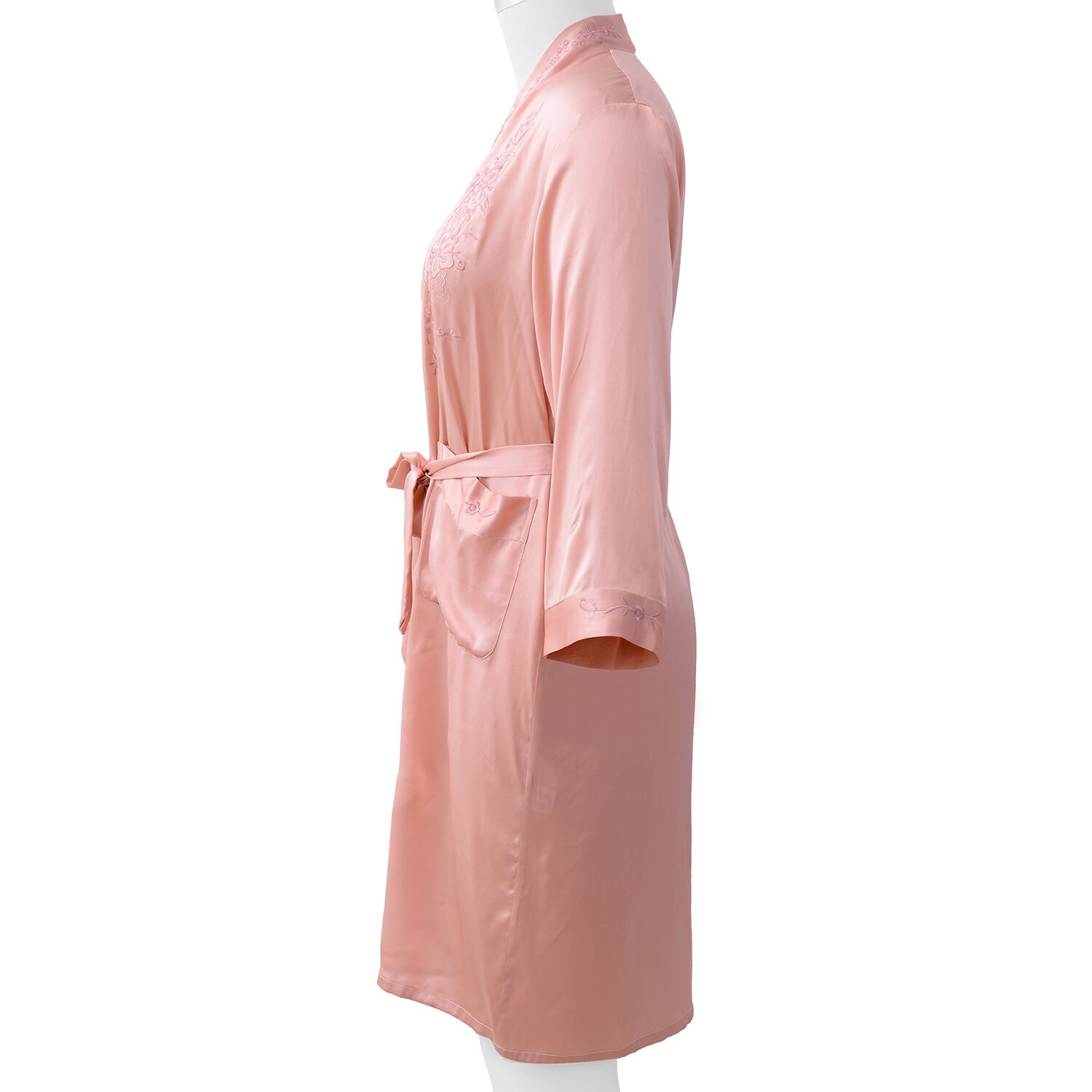 100% Mulberry Silk Robe with Embroidery in Peach Pink Colour - 3391553 ...