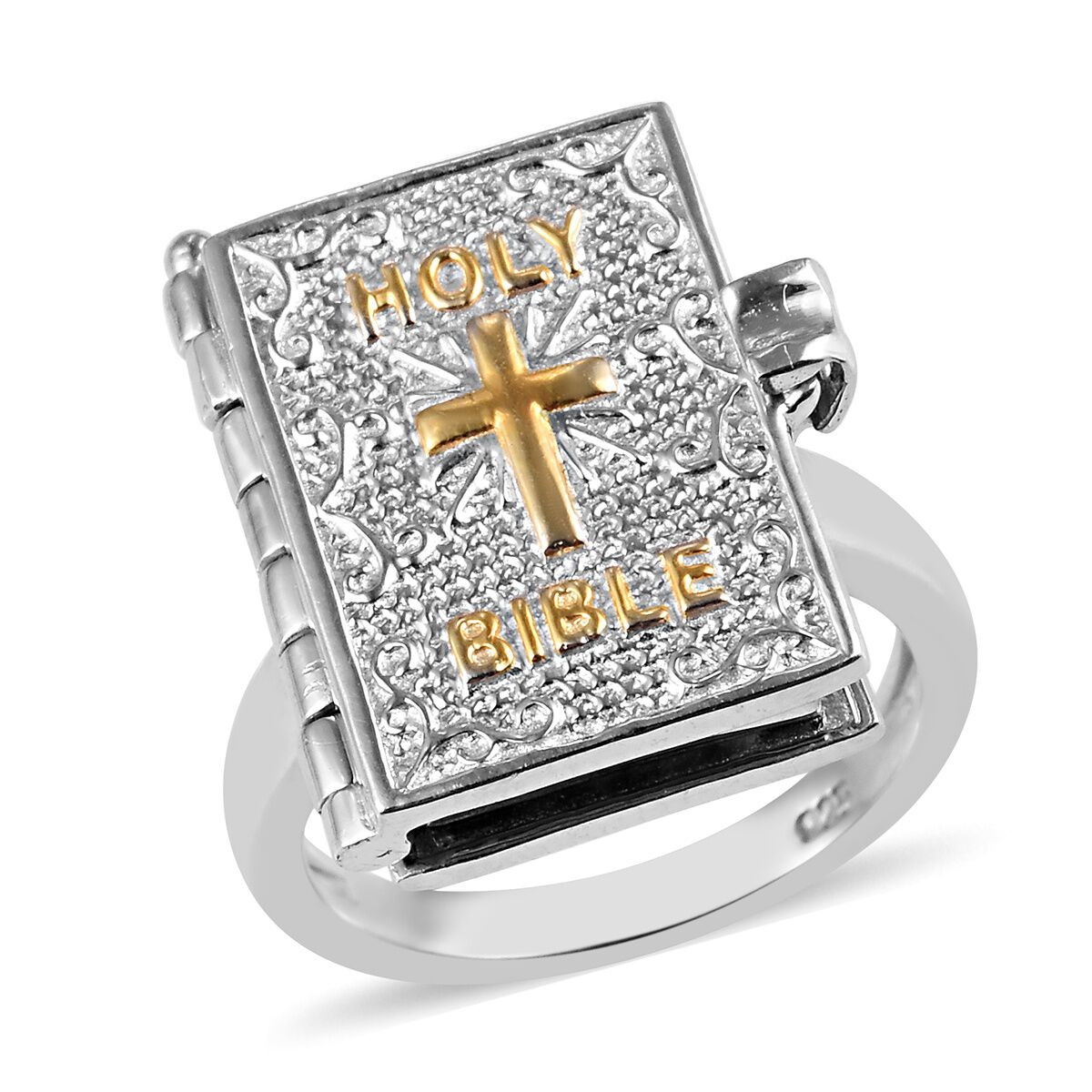 Holy Bible Book Ring in Platinum and Gold Plated Sterling Silver 8.50 ...