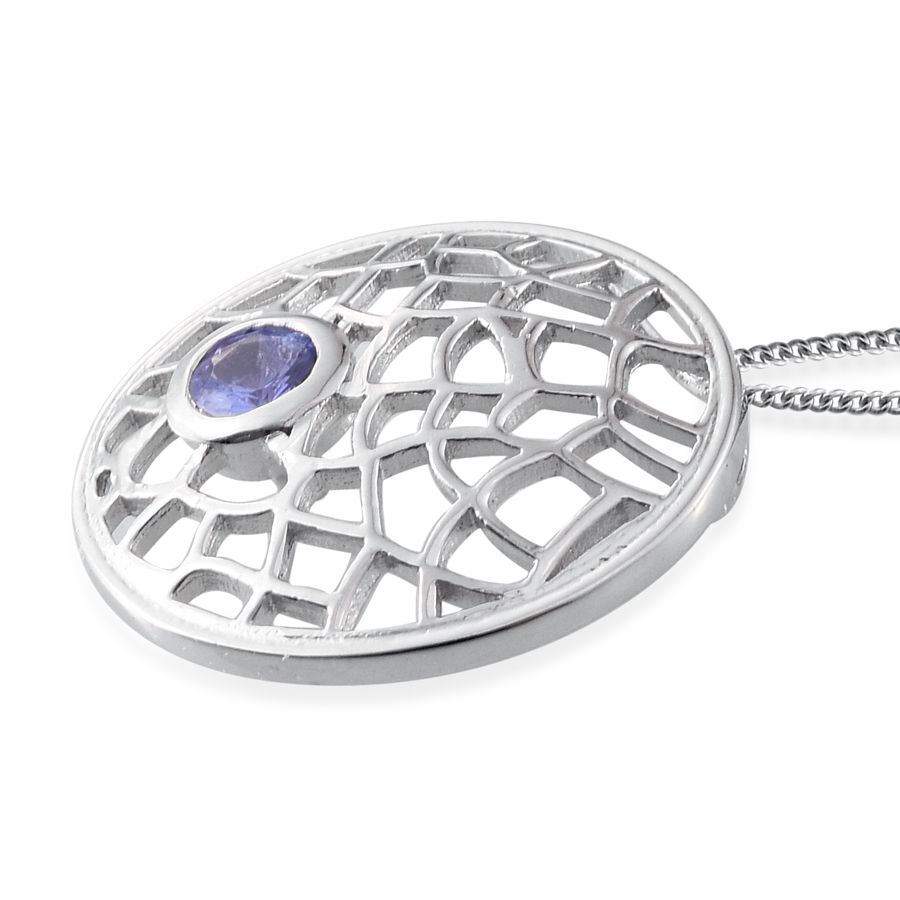Tanzanite (Rnd) Pendant With Chain in Platinum Overlay Sterling Silver ...