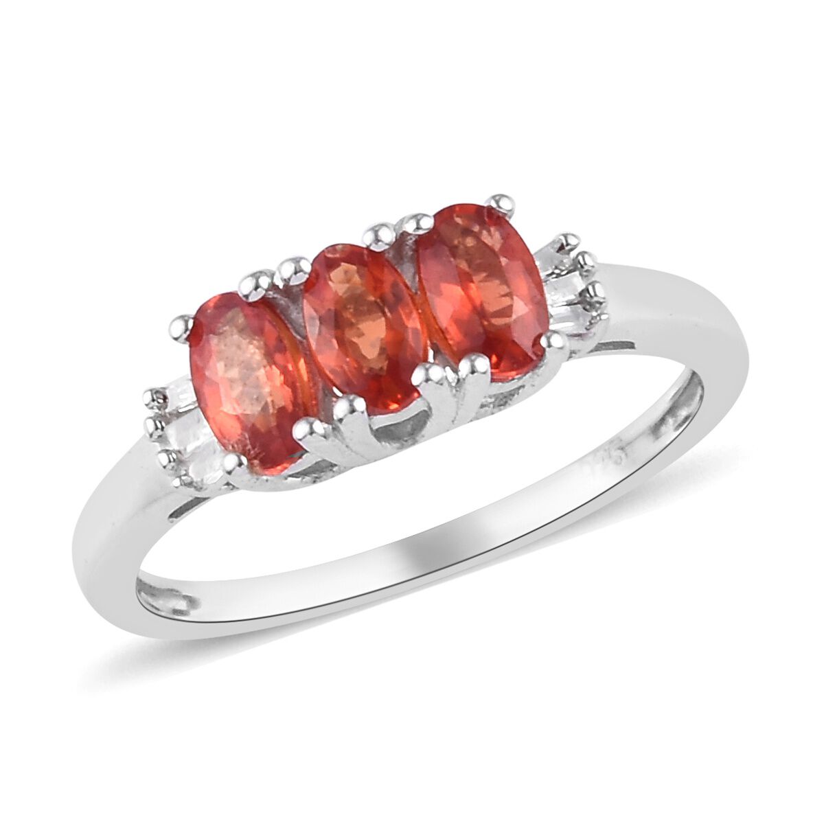 1 Ct AA Sunset Sapphire and Diamond Trilogy Ring in Platinum Plated Sterling Silver - M3676847 - TJC