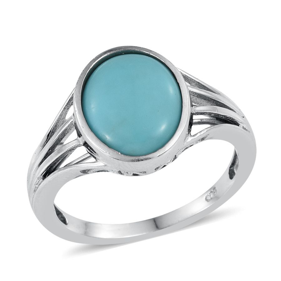 Sonoran Turquoise (Ovl) Solitaire Ring in Platinum Overlay Sterling ...
