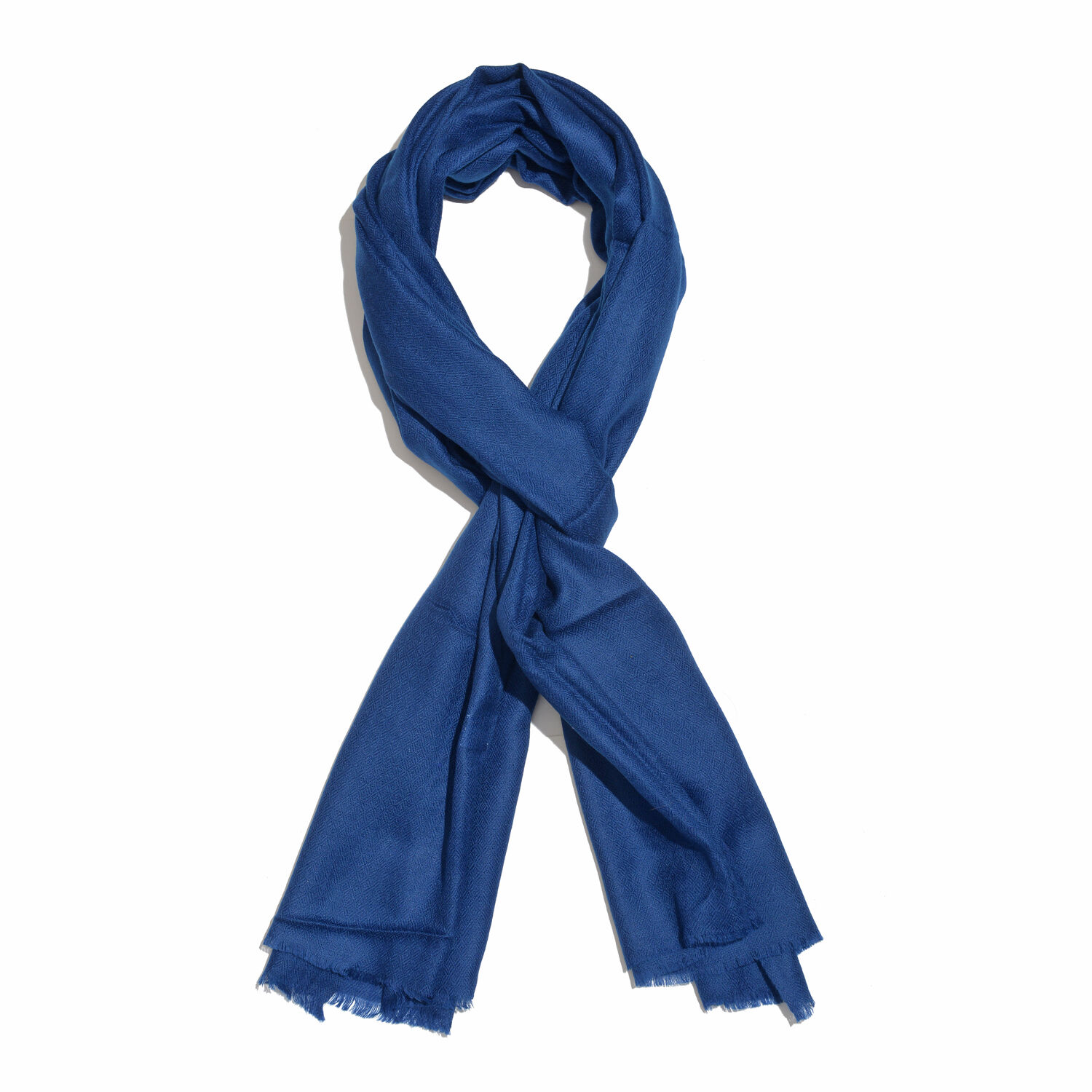 100% Cashmere Wool French Blue Colour Shawl with Fringes (Size 190x70Cm ...